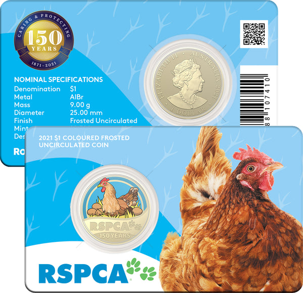 2021 $1 Australian RSPCA Coloured Uncirculated Coin - Layer Hen ...